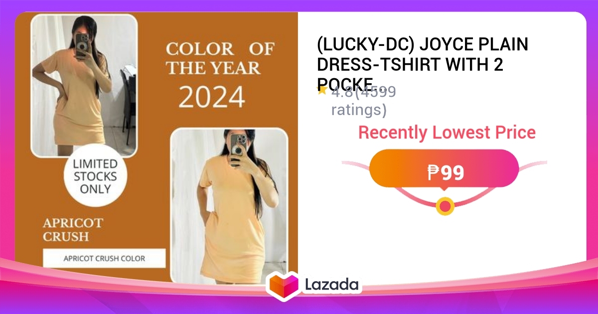 (LUCKY-DC) JOYCE PLAIN DRESS-TSHIRT WITH 2 POCKET FIT UP TO PLUS SIZE