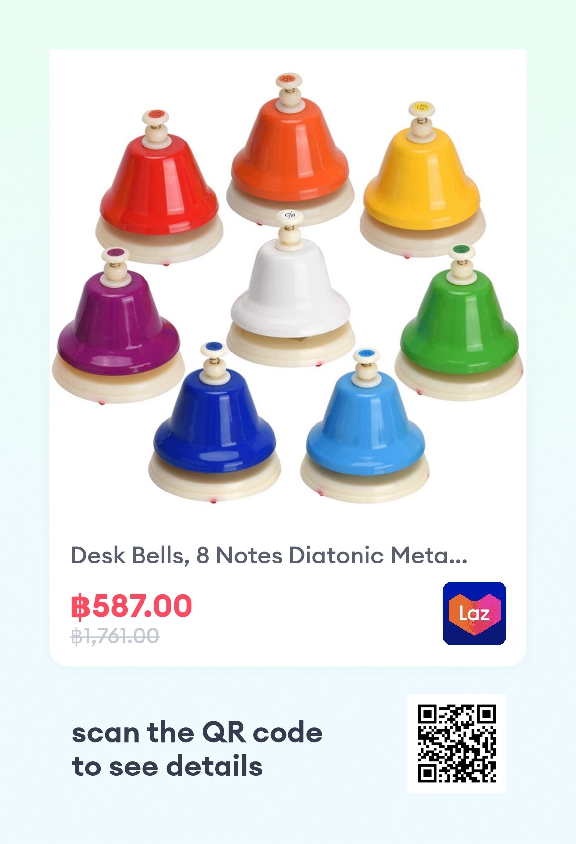 Desk Bells, 8 Notes Diatonic Metal Hand Bells, Rainbow Music Bells ...