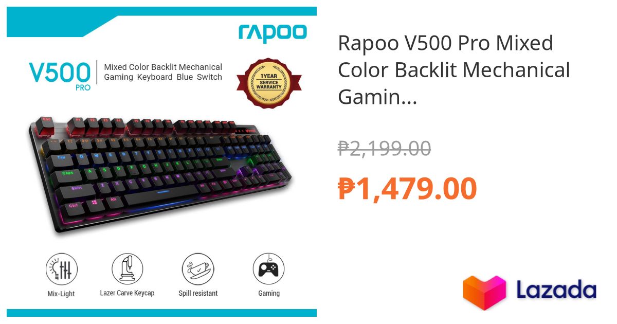 Rapoo V500 Pro Mixed Color Backlit Mechanical Gaming Keyboard Blue Switch