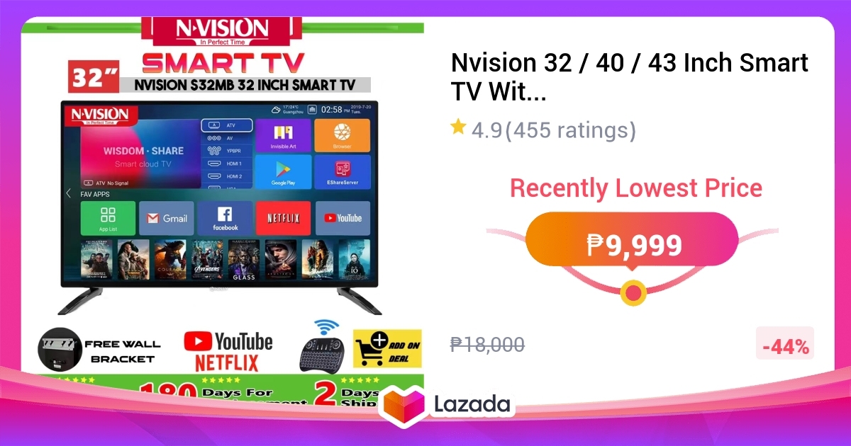Nvision 32 / 40 / 43 Inch Smart TV With Youtube-Netflix-Bluetooth-Wifi ...