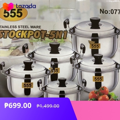 555 Stainless steel ware stockpot 18cm - 26cm 5in1 cookwareset 10pcs