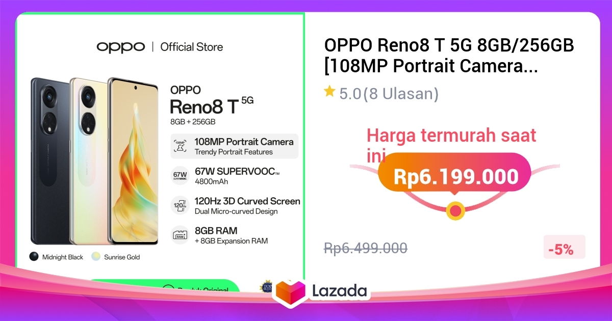 OPPO Reno8 T 5G 8GB/256GB [108MP Portrait Camera, 120Hz 3D Curved ...