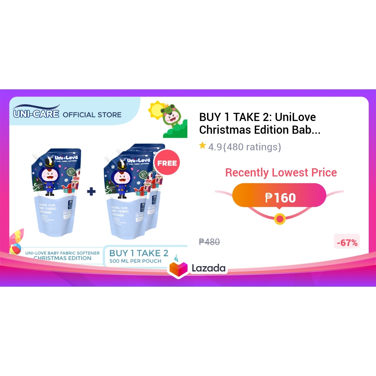 BUY 1 TAKE 2: UniLove Christmas Edition Baby Fabric Softener 500ml