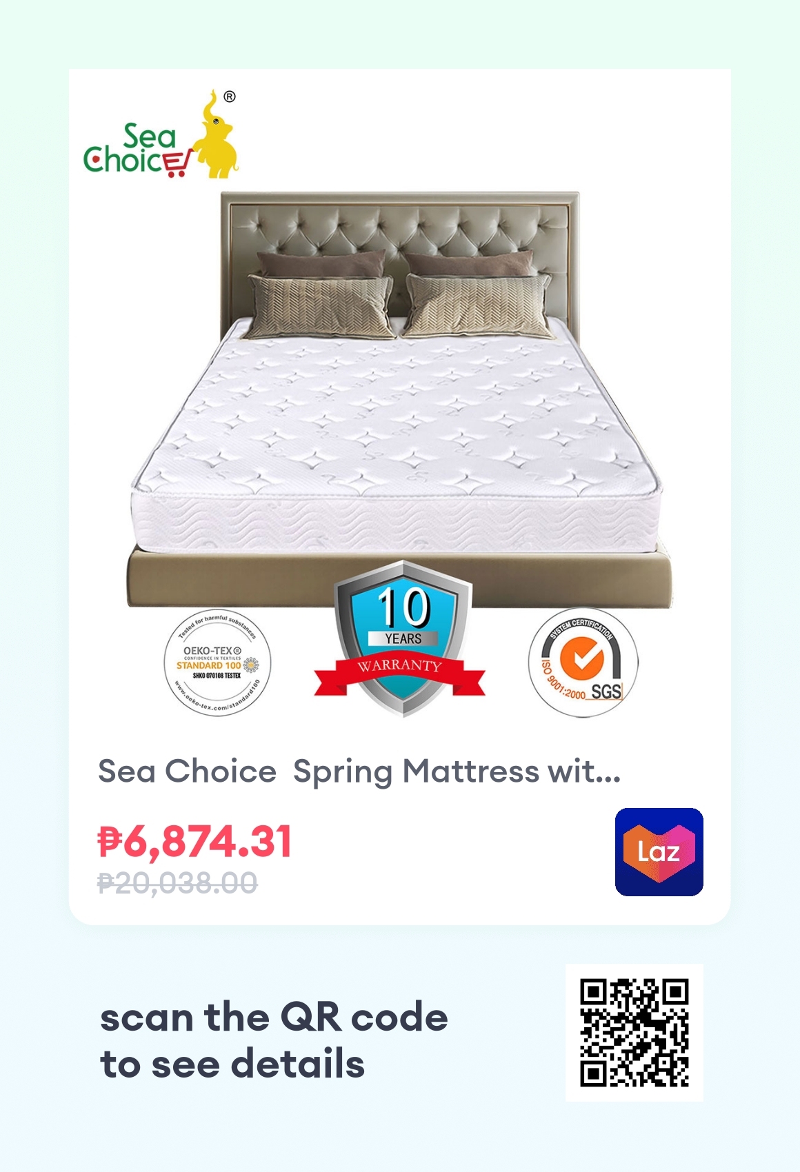 Sea Choice Spring Mattress with Memory Foam Medium Hardness 3D ...