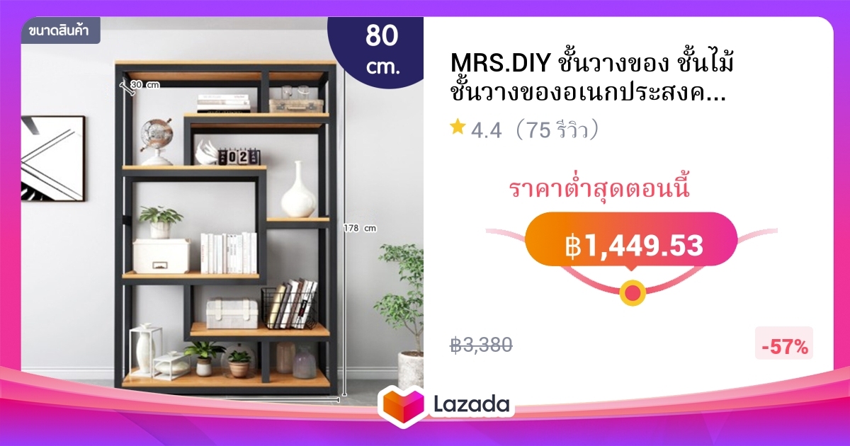 MRS.DIY ชั้นวางของ ชั้นไม้ ชั้นวางของอเนกประสงค์ ตู้โชว์ (เนื้อไม้MDF ...