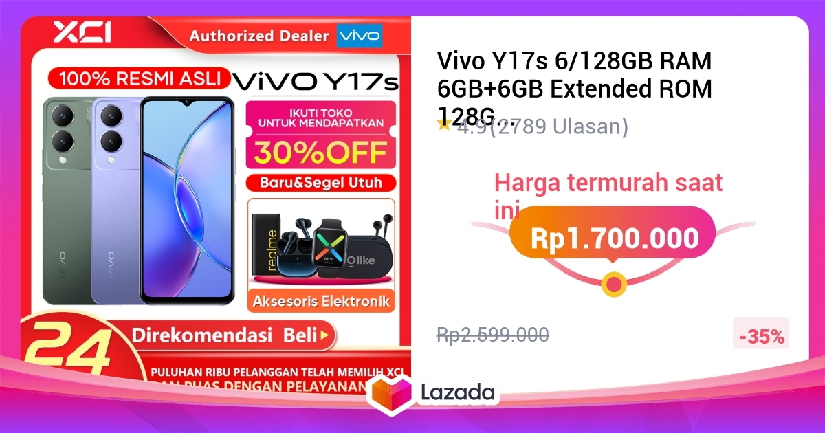 Vivo Y17s 6/128GB RAM 6GB+6GB Extended ROM 128GB Mediatek Helio G85 50MP Main Camera Garansi Resmi
