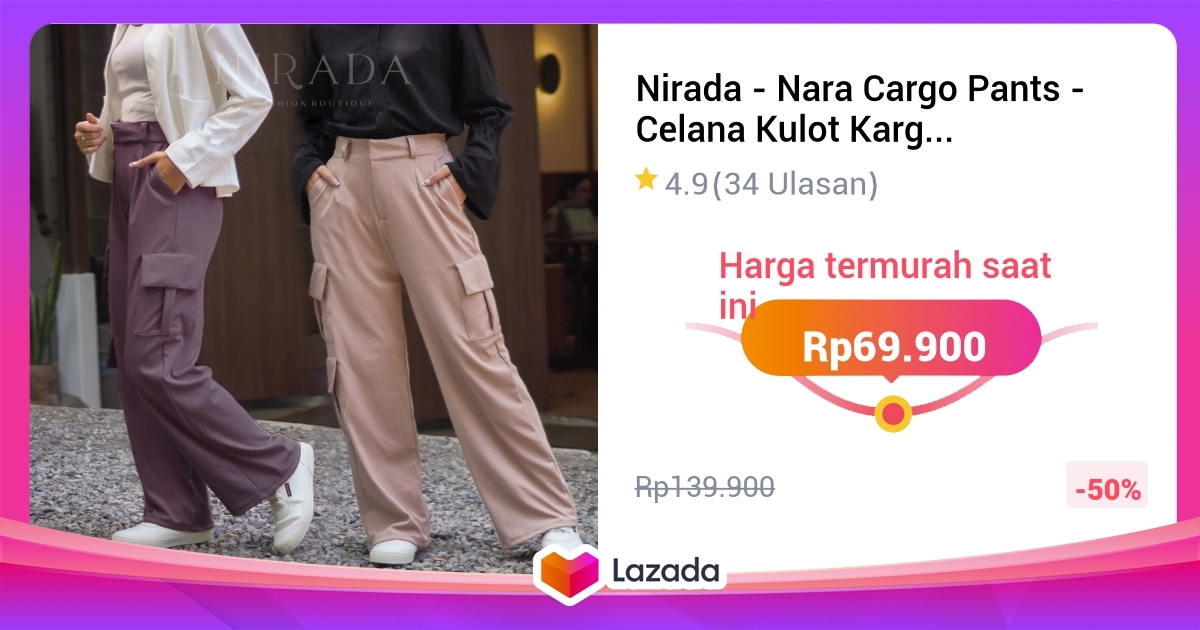 Nirada - Nara Cargo Pants - Celana Kulot Kargo Wanita - Loose Cargo Pants - Caro Pants Knitt Premium