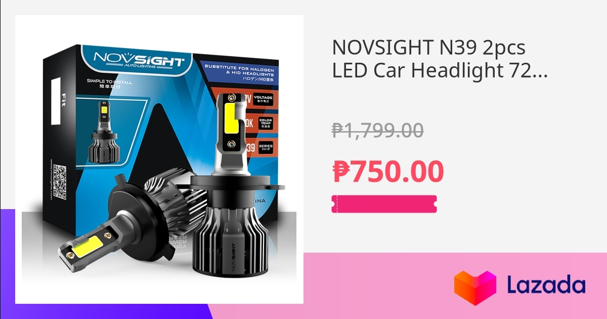 NOVSIGHT N39 2pcs LED Car Headlight 72W 10000LM 6000K White Light Bulbs ...