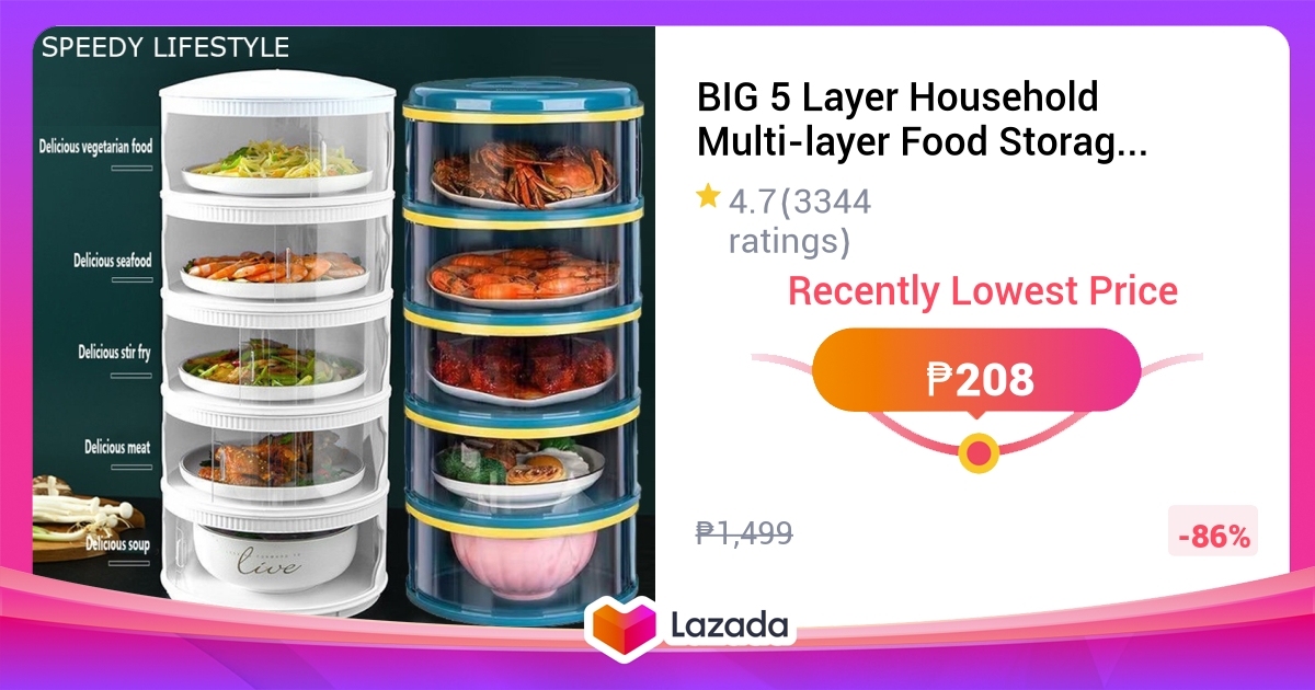 BIG 5 Layer Household Multi-layer Food Storage Box Anti-flies ...