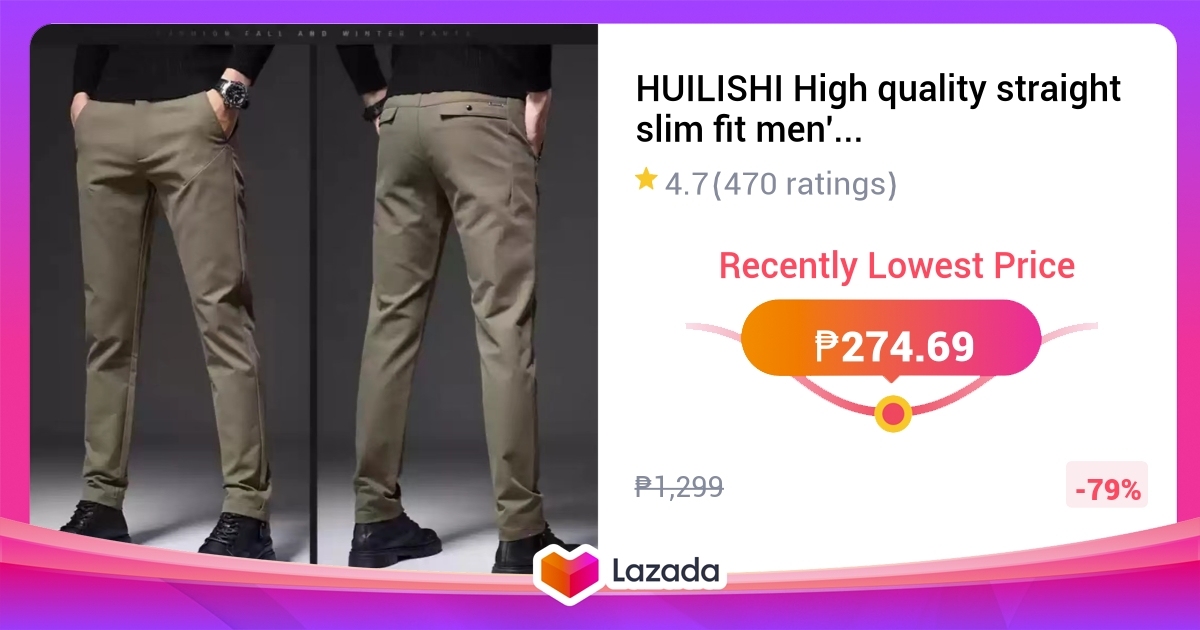 HUILISHI High quality straight slim fit men's chino casual fashion pants