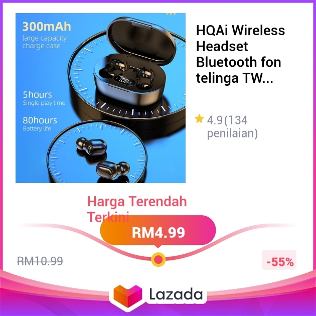 HQAi Wireless Headset Bluetooth fon telinga TWS Build-in mikrofon dalam ...