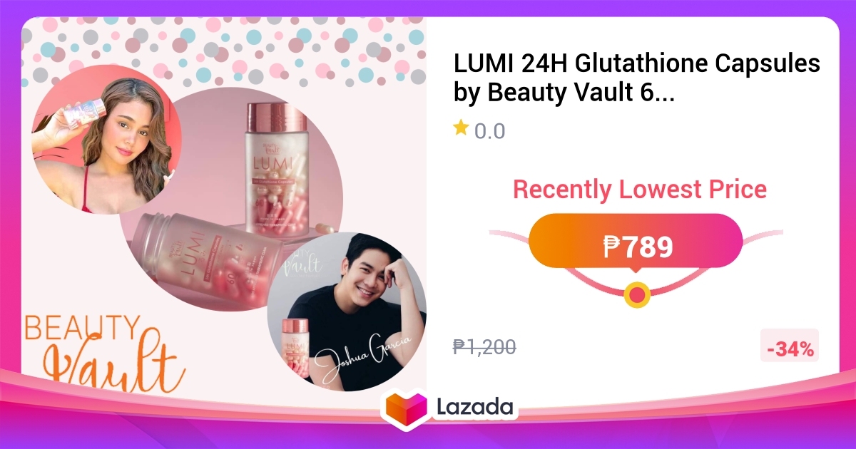 LUMI 24H Glutathione Capsules by Beauty Vault 60 capsules ( 2 Bottles )