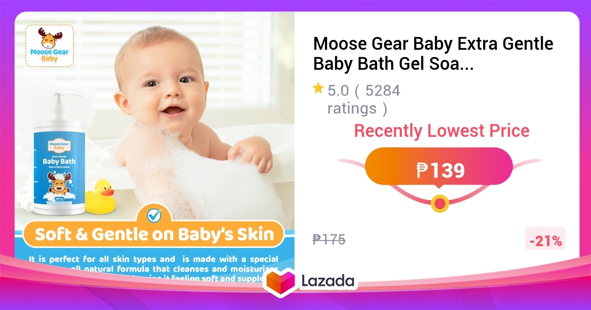 Moose Gear Baby Extra Gentle Baby Bath Gel Soap Shampoo (Daily Hair ...