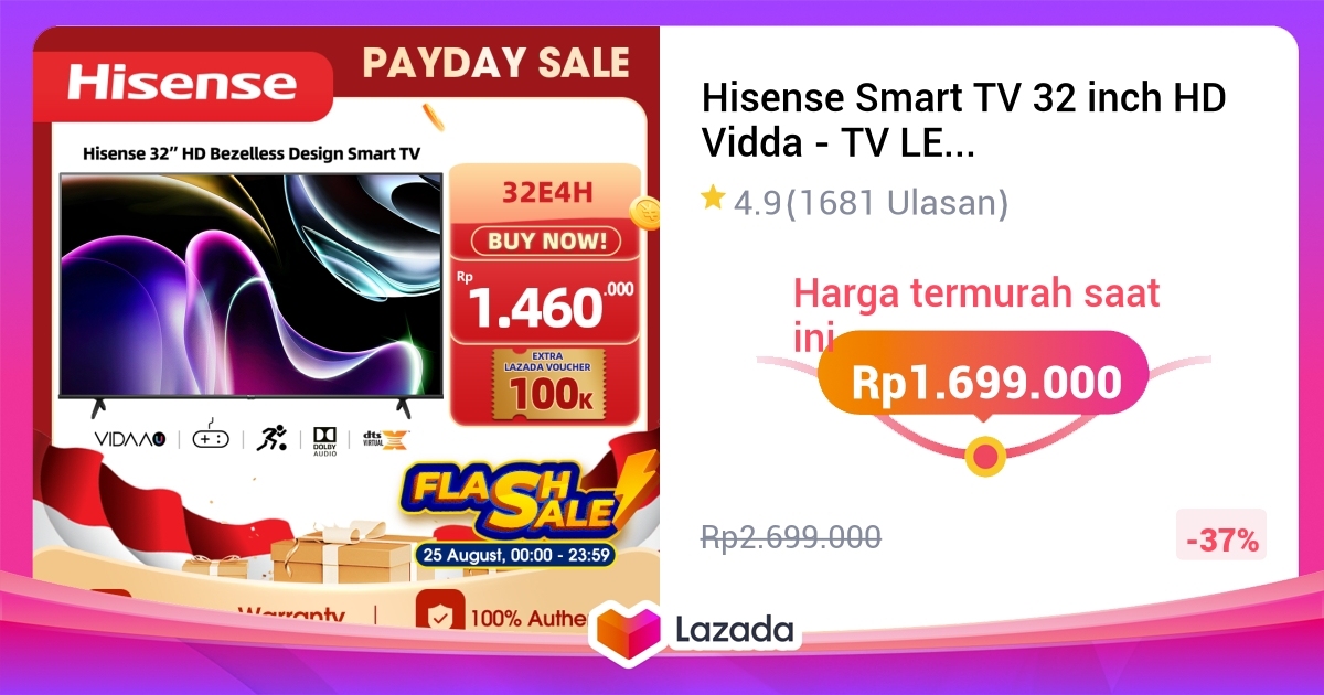Hisense Smart TV 32 inch HD Vidda - TV LED Digital 32 inch - TV Smart Digital - TV Digital ...