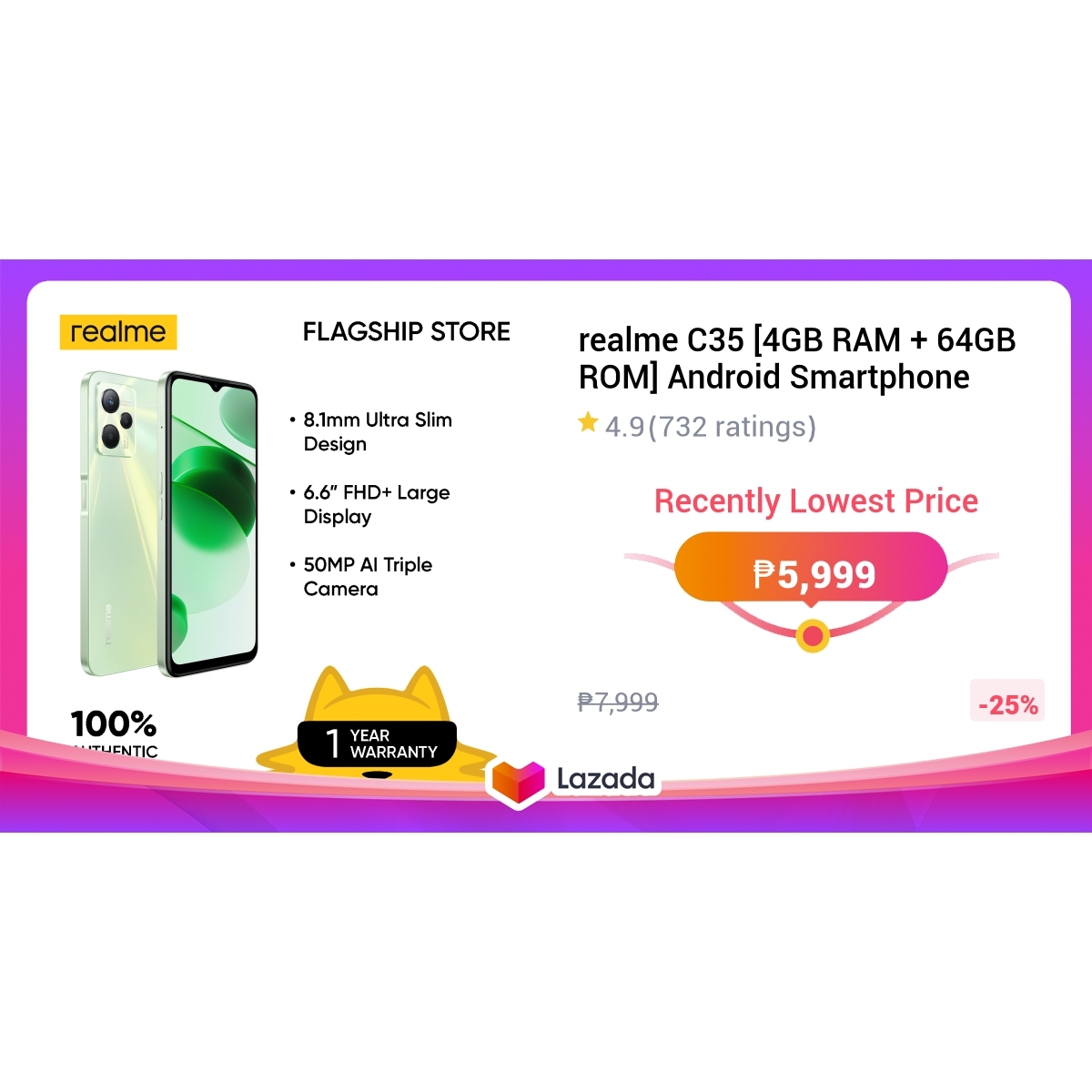 realme C35 [4GB RAM + 64GB ROM] Android Smartphone