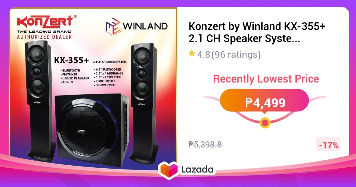 Konzert by Winland KX-355+ 2.1 CH Speaker System w/ Bluetooth/USB/SD ...