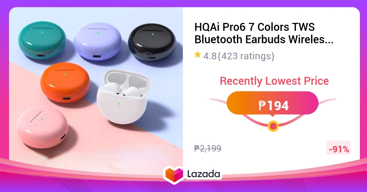 HQAi Pro6 7 Colors TWS Bluetooth Earbuds Wireless Bluetooth Earphone ...