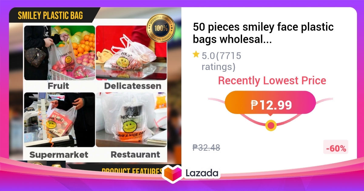 50 pieces smiley face plastic bags wholesale thickened take-out ...