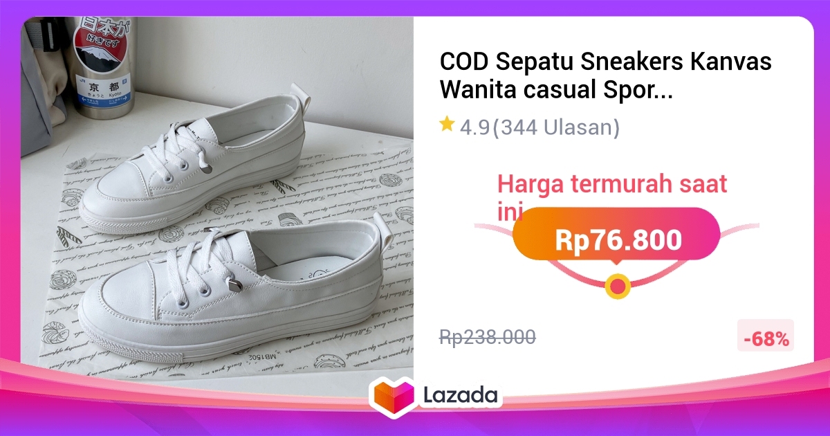 COD Sepatu Sneakers Kanvas Wanita casual Sport Putih Tali YS 3103