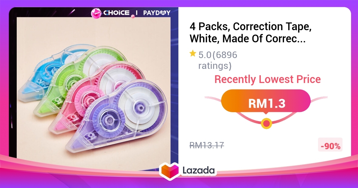 4 Packs, Correction Tape, White, Made Of Correct Tape, Eraser With ...