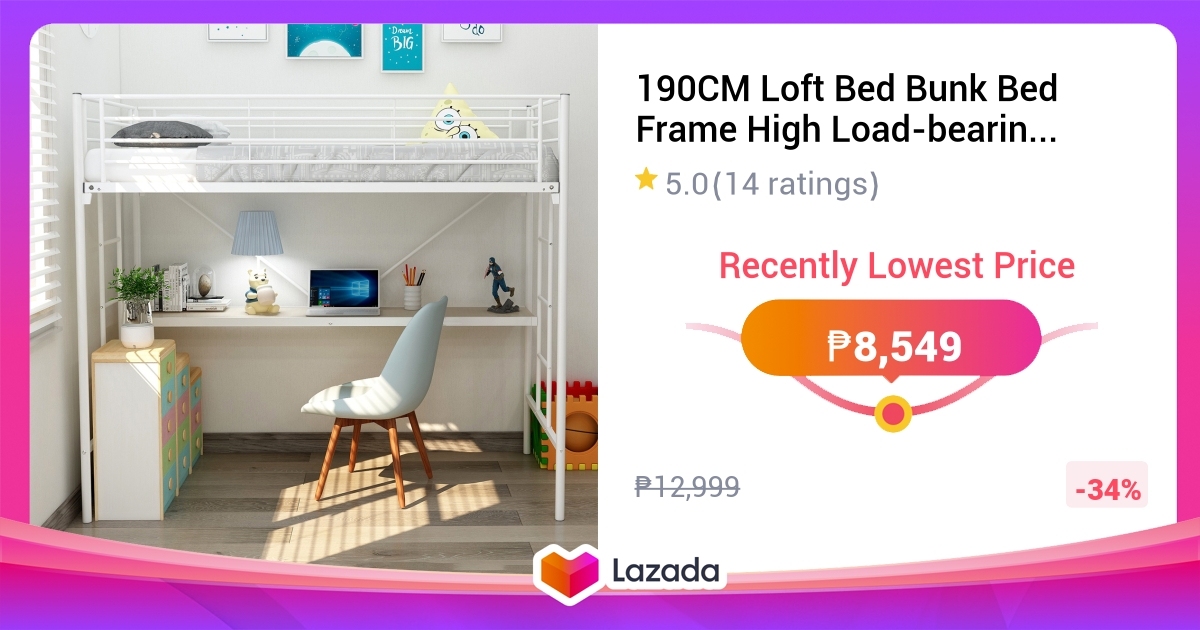 190CM Loft Bed Bunk Bed Frame High Load-bearing Iron Frame Bed Steel ...