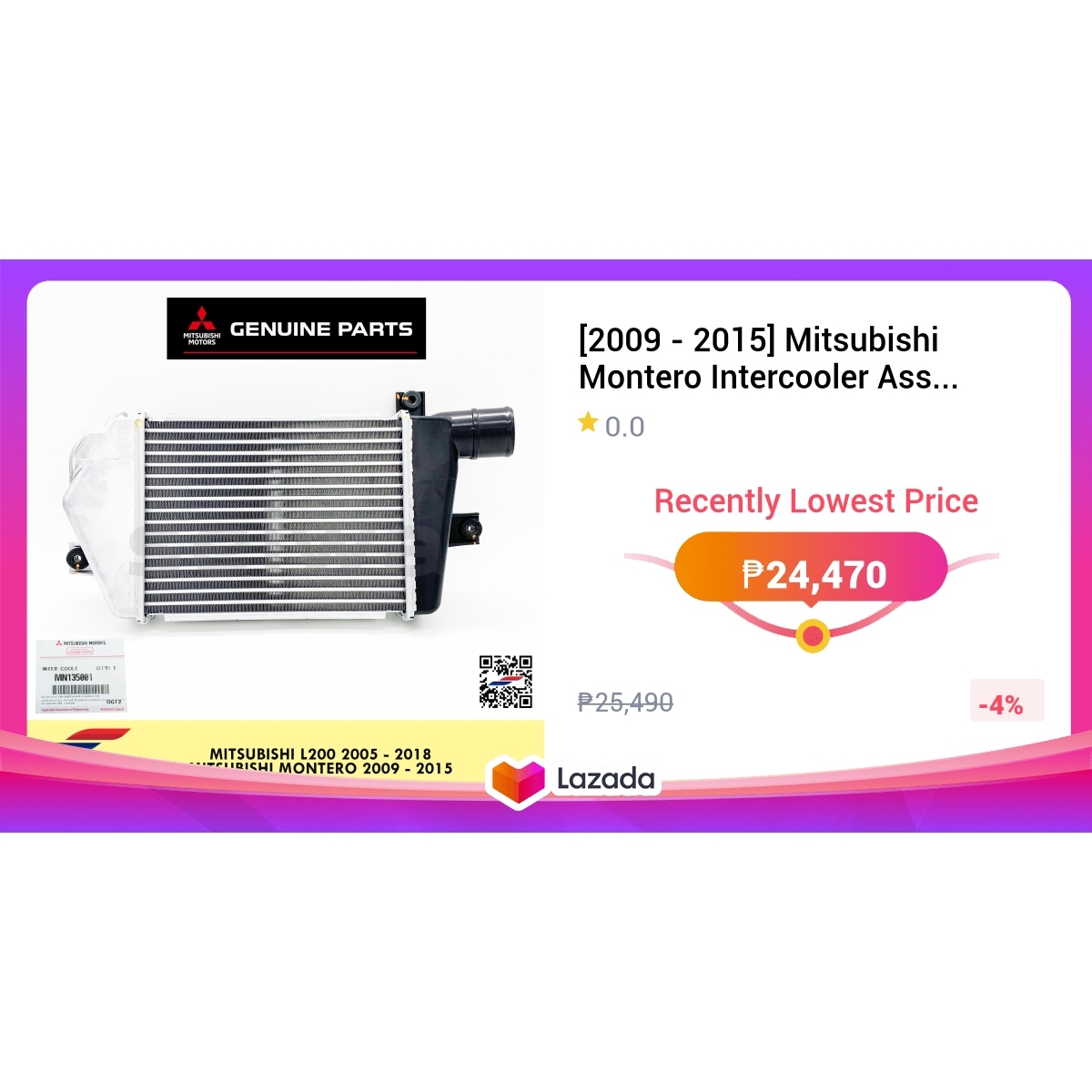 [2009 - 2015] Mitsubishi Montero Intercooler Assy (Turbo) - [2005 ...