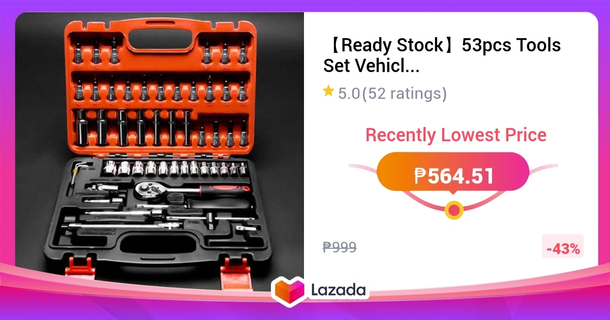 【Ready Stock】53pcs Tools Set Vehicle Multifunctional Wrenches Chrome ...