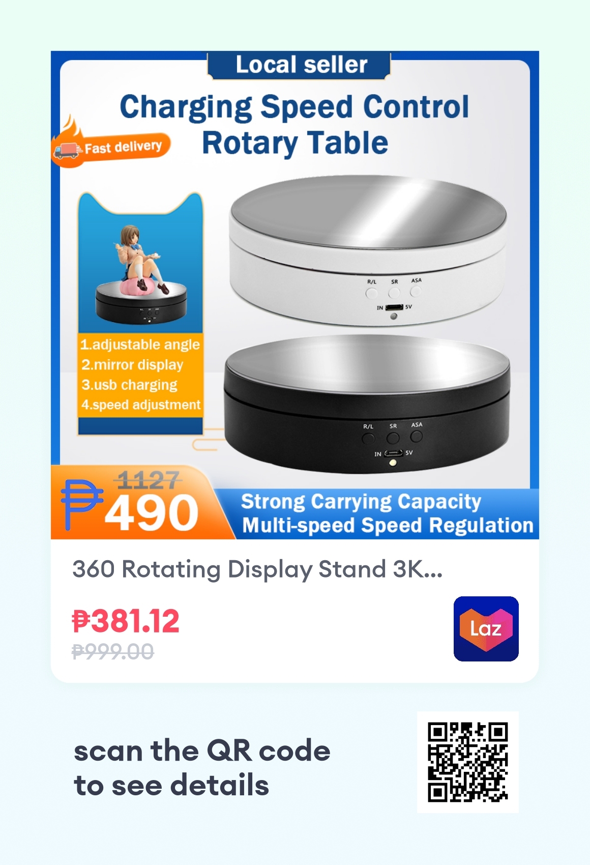 360 Rotating Display Stand 3KG Adjustable Speed Turntable Electric ...