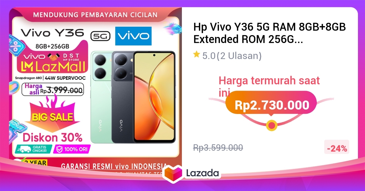 Hp Vivo Y36 5G RAM 8GB+8GB Extended ROM 256GB 6.64inci Baterai 5000mAh ...