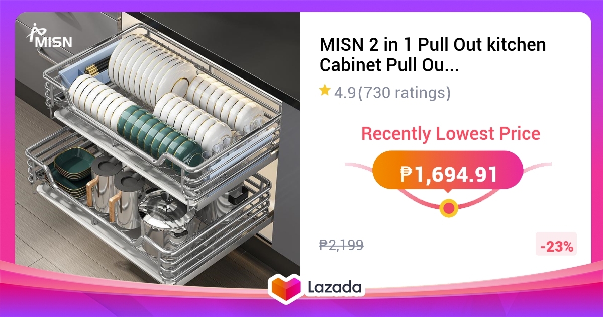 MISN 2 in 1 Pull Out kitchen Cabinet Pull Out Basket Dish Rack Kitchen ...