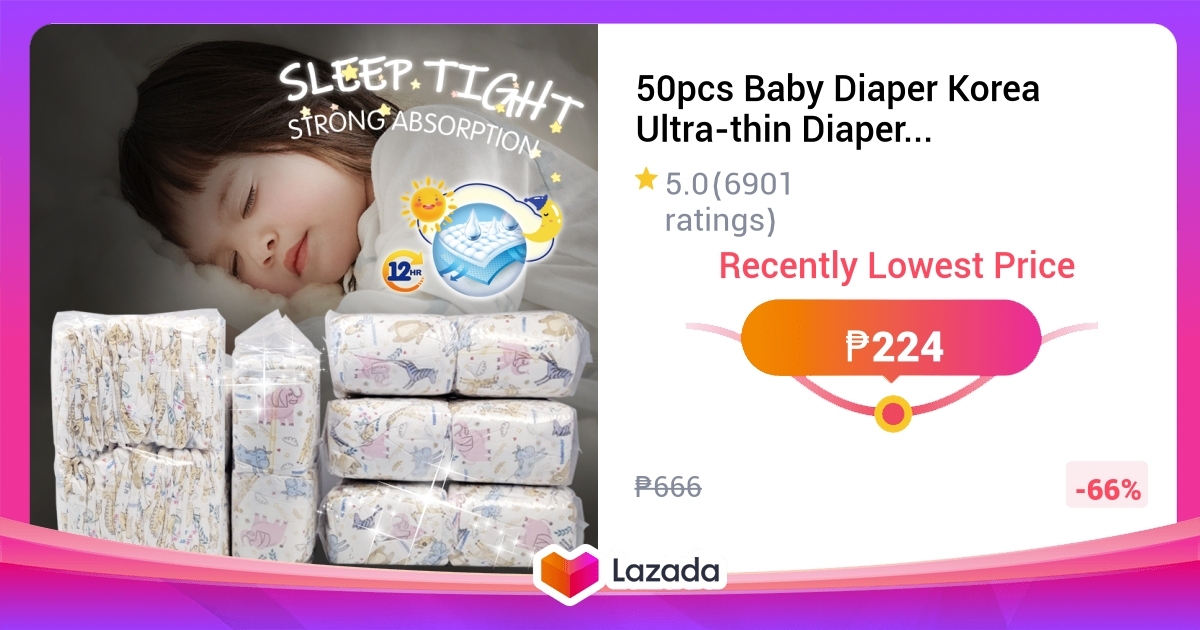 50pcs Baby Diaper Korea Ultra-thin Diapers Newborn diaper S M L XL