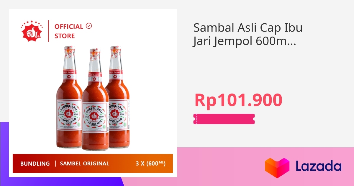 Sambal Asli Cap Ibu Jari Jempol 600ml Bundling 3 botol