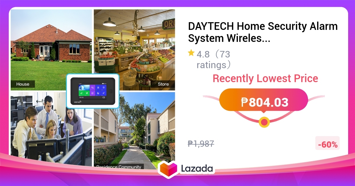 DAYTECH Home Security Alarm System Wireless WiFi/GSM Alarm System Full Touch Color Screen With ...
