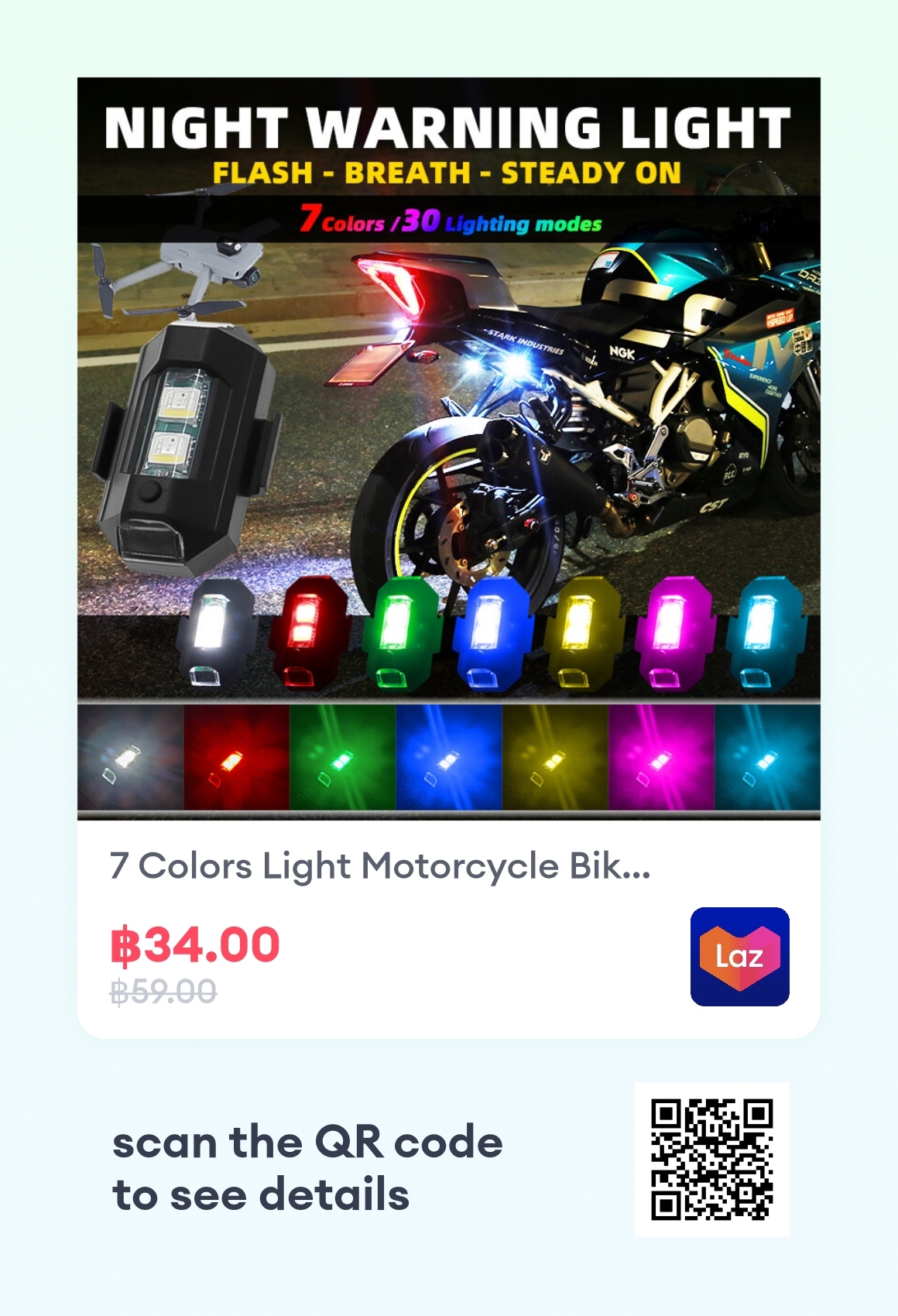 7 Colors Light Motorcycle Bike Flashing LED Signal Lamp Wirless Mini ...