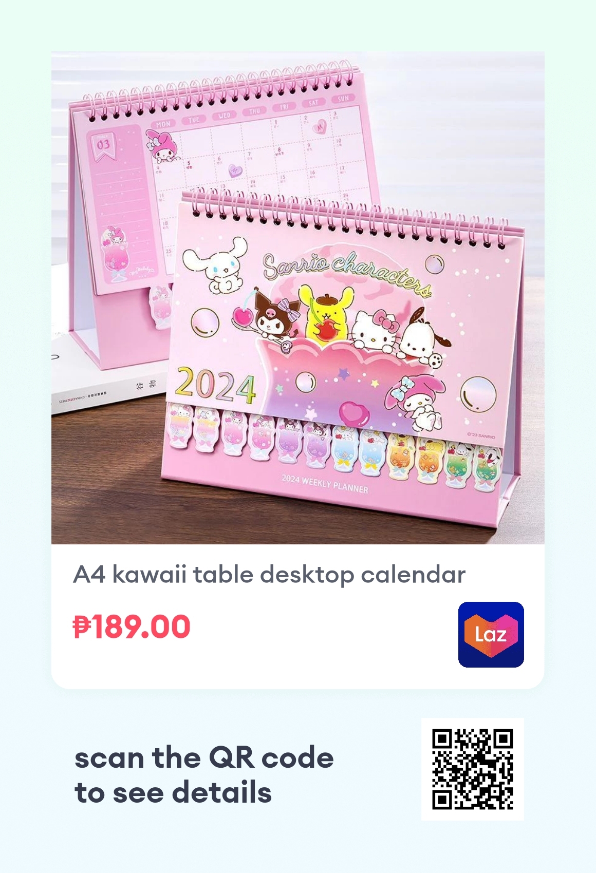 A4 kawaii table desktop calendar