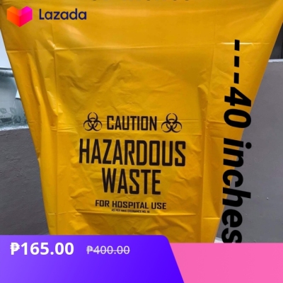 Yellow garbage bag(10 pieces) XXL 37x40 with print (hazardous waste ...