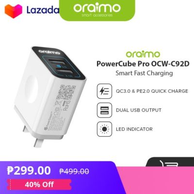 Oraimo Power Cube Pro OCW-C92D QC3.0 & PE 2.0 Smart Fast Charger I Led Indicator I Dual Usb Port ...