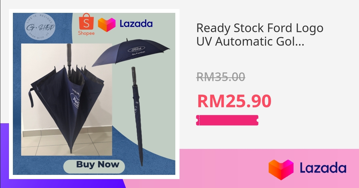 Ready Stock Ford Logo UV Automatic Golf Umbrella Auto Open Close One ...