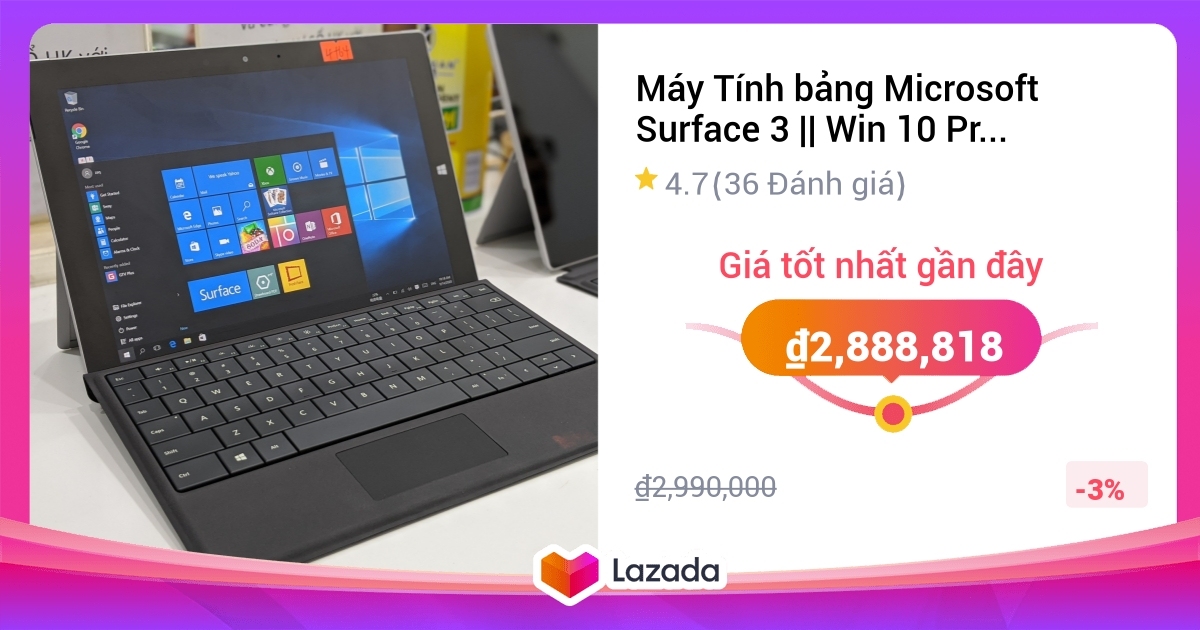 Máy Tính bảng Microsoft Surface 3 || Win 10 Pro 64Bit || Kèm bàn phím & sạc cáp chính hãng ...