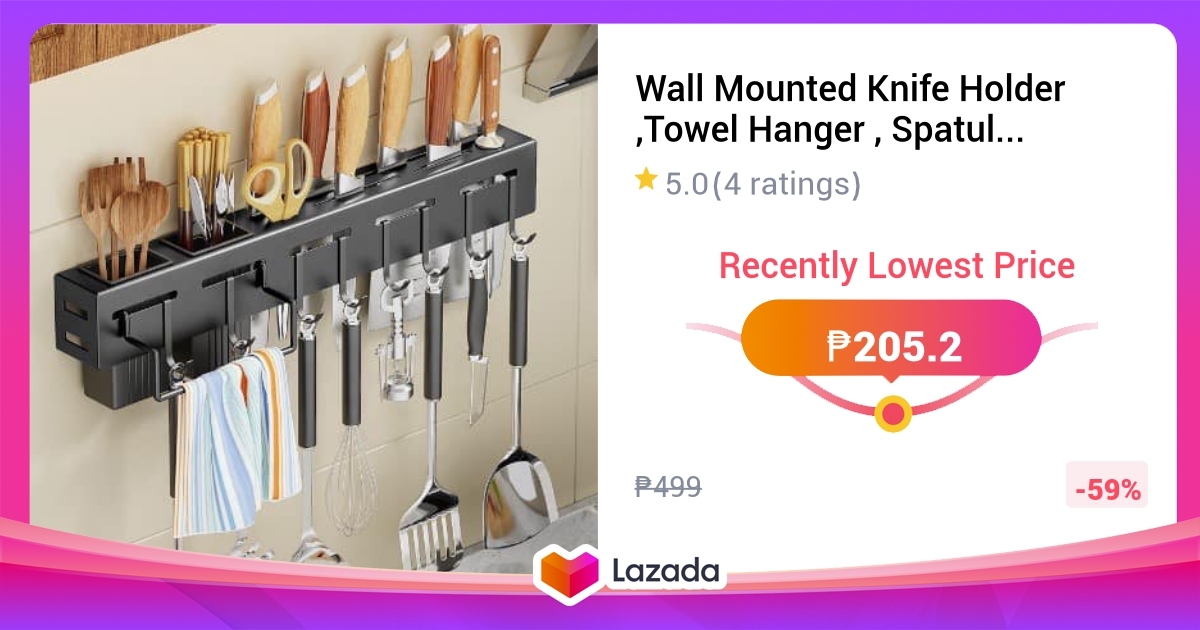 Wall Mounted Knife Holder ,Towel Hanger , Spatula Ladle Hanging Hooks ...
