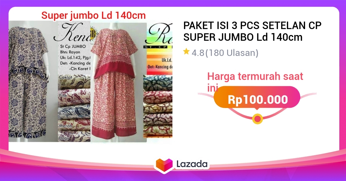 PAKET ISI 3 PCS SETELAN CP SUPER JUMBO Ld 140cm