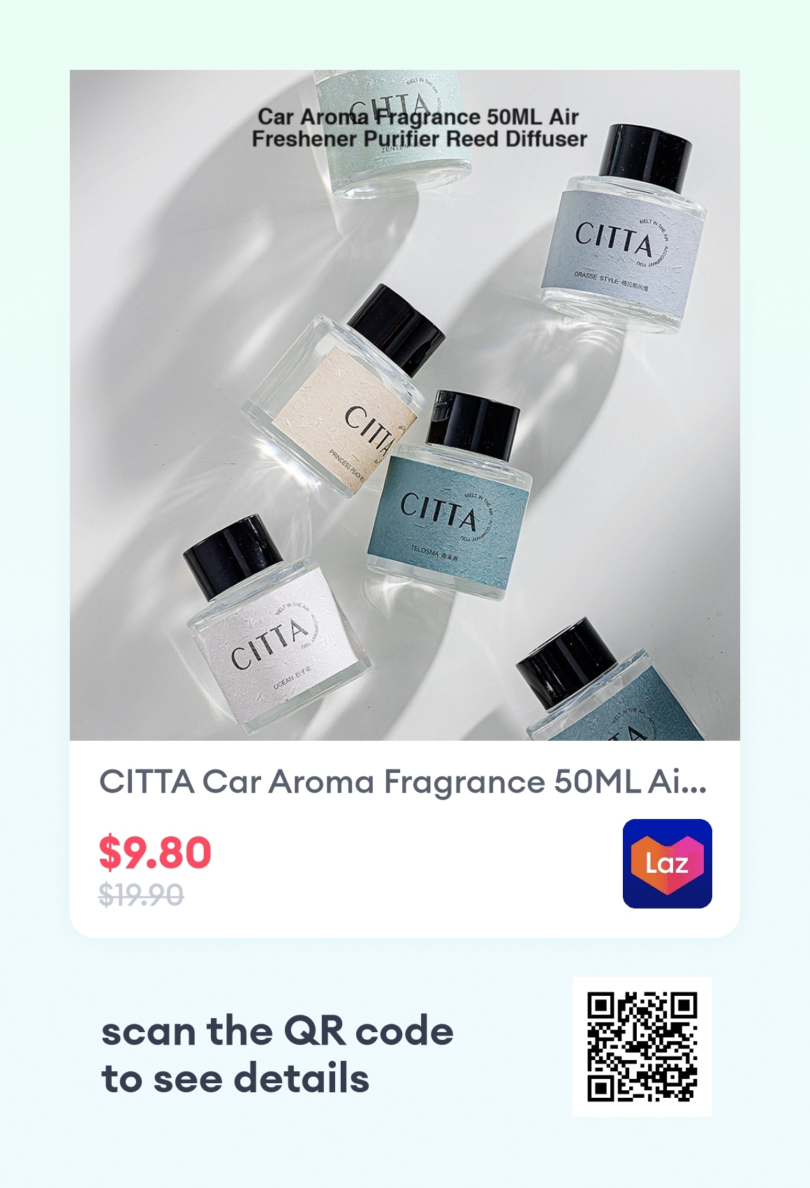 CITTA Car Aroma Fragrance 50ML Air Freshener Purifier Reed Diffuser ...