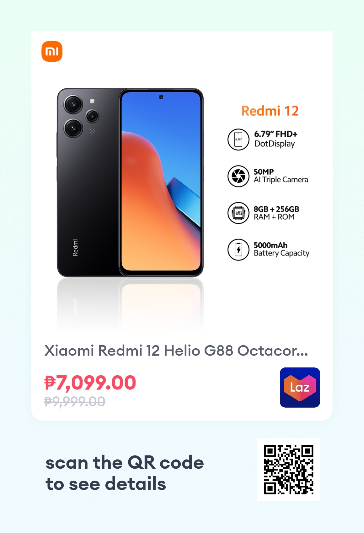 Xiaomi Redmi 12 Helio G88 Octacore 8GB+256GB ROM 50mp Camera Smartphone