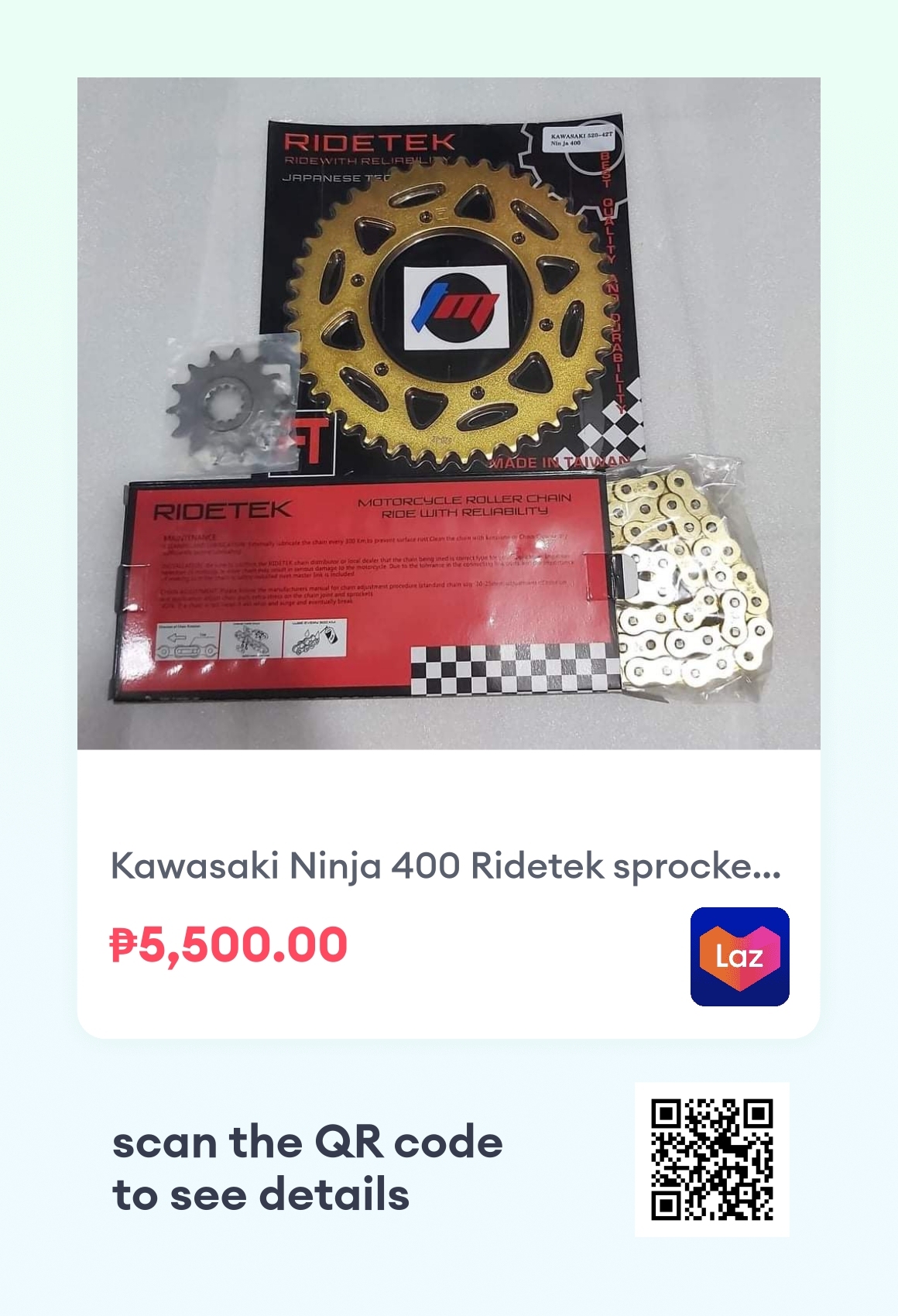 Kawasaki Ninja 400 Ridetek sprocket 14T/ 42T 520HVO O-ring type chain