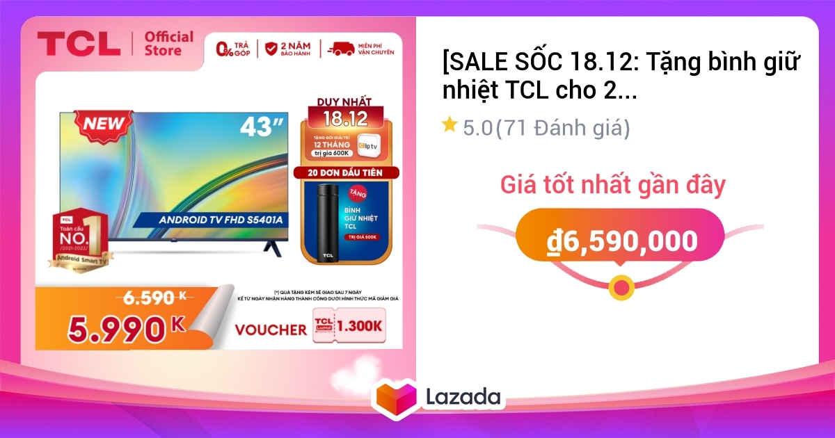 [SALE SỐC 18.12: Tặng bình giữ nhiệt TCL cho 20 đơn đầu đặt S5401A ...