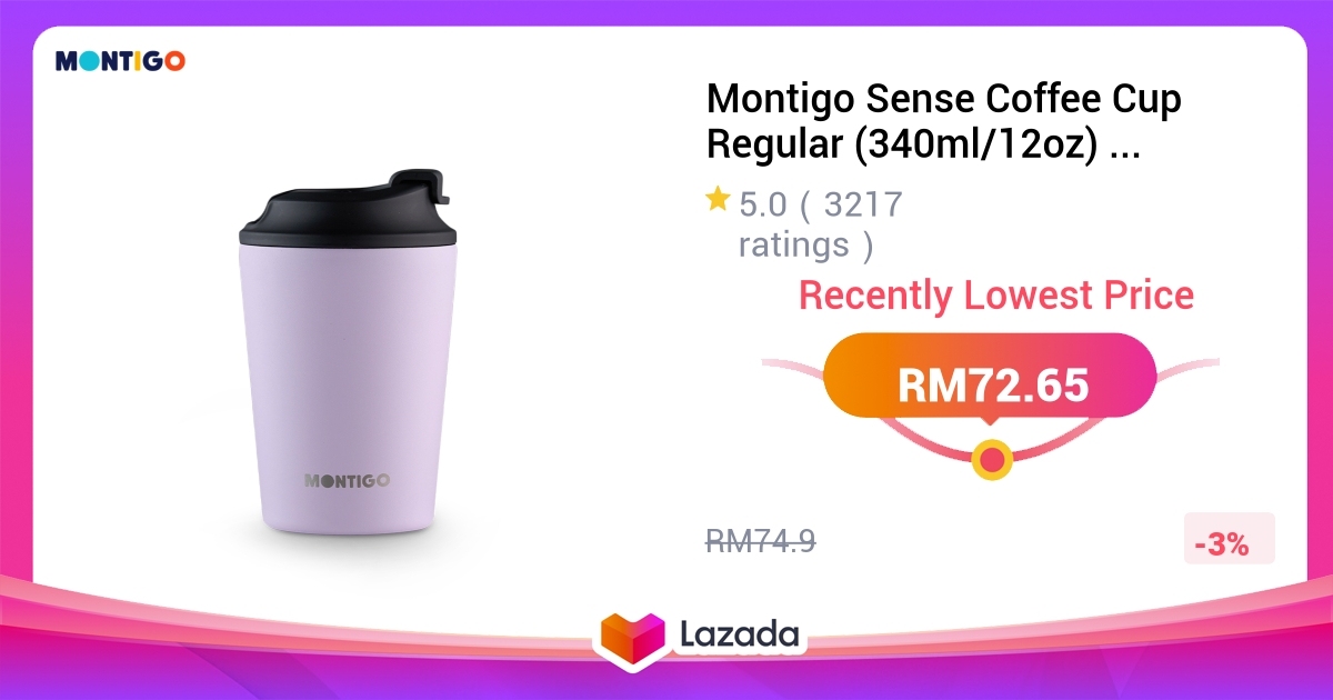 Montigo Sense Coffee Cup Regular (340ml/12oz) - Durable Stainless Steel ...