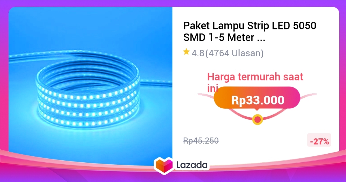 Paket Lampu Strip LED 5050 SMD 1-5 Meter / Lengkap Tinggal Colok