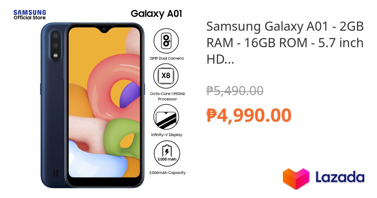 Samsung Galaxy A01 - 2GB RAM - 16GB ROM - 5.7 inch HD+ TFT Infinity-V ...