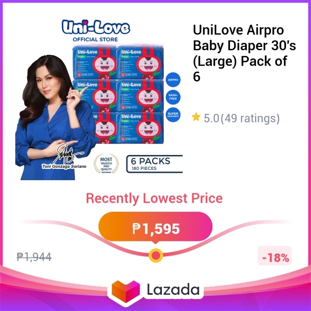 UniLove Airpro Baby Diaper 30's (Large) Pack of 6
