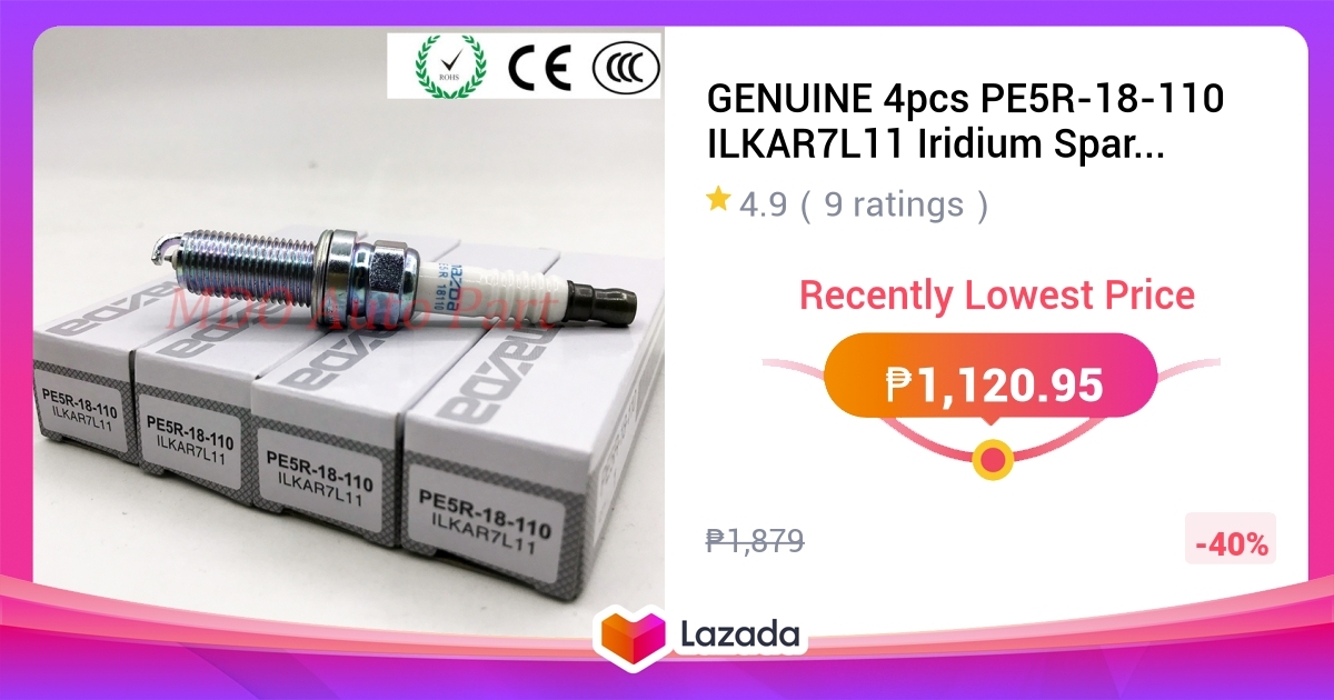GENUINE 4pcs PE5R-18-110 ILKAR7L11 Iridium Spark Plug For Mazda 3 6 CX-3 CX-5 MX-5 Miata PE02-18 ...